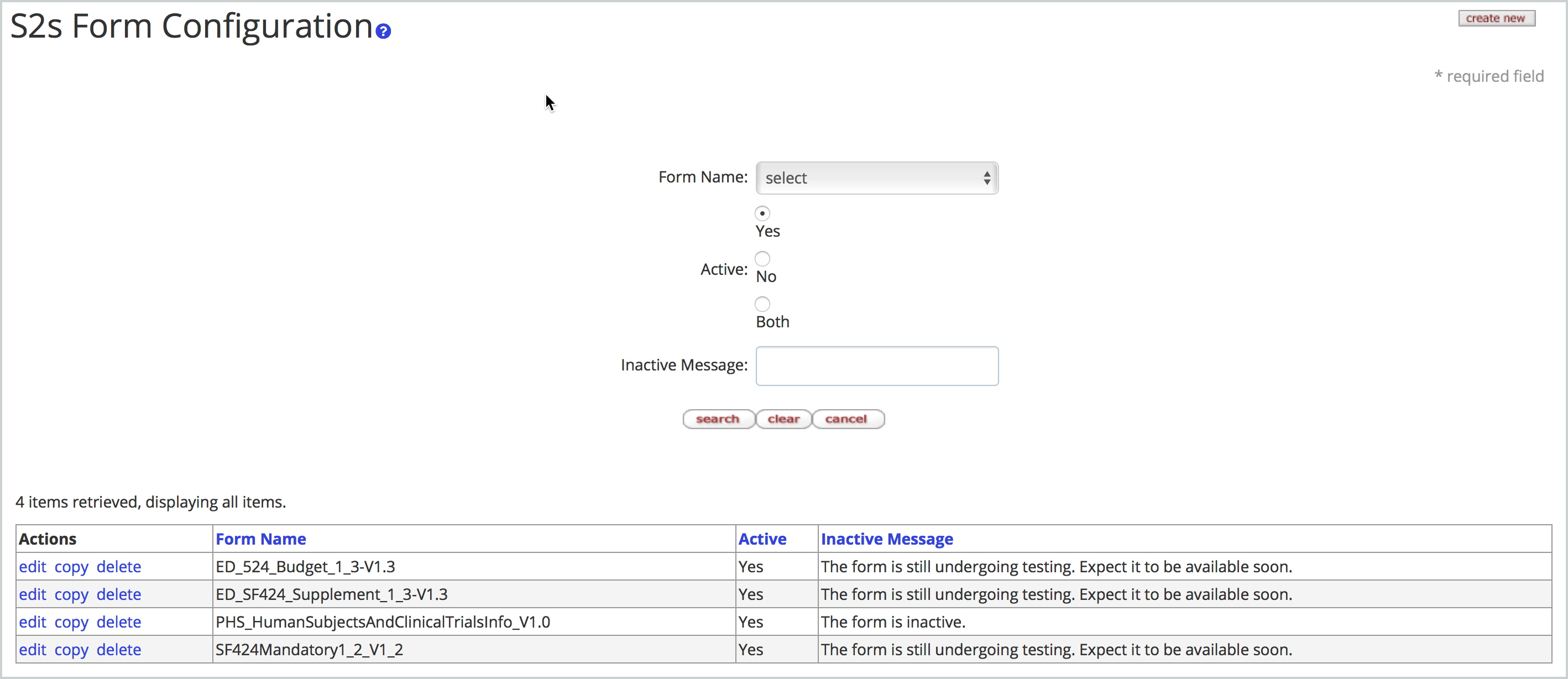 Maintenance - S2S Form Configuration table – Kuali Research