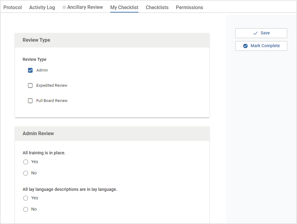 Protocols - Review Checklists – Kuali Research