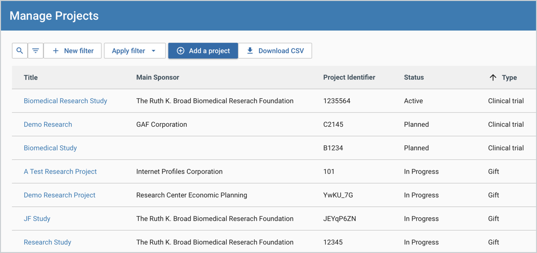 COI - Manage Projects – Kuali Research